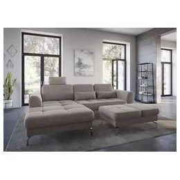 Sit & More Ecksofa SIT&MORE "Bendigo L-Form" Sofas Gr. B/H/T: 284 cm x 87 cm x 175 cm, Samtoptik, mega-Recamiere links, mit satiniertem Nickelfuß, beige (sand) inklusive Sitztiefenverstellung, Bodenfreiheit 15 cm, 2 Fußfarben