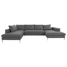 Wohnlandschaft OTTO products "Finnja, U-Form" Sofas Gr. B/H/T: 351 cm x 83 cm x 210 cm, Struktur fein, Recamiere rechts, ohne Bettfunktion-ohne Bettkasten, grau (dunkelgrau) Wohnlandschaft Sofas