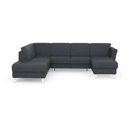 Sit & More Wohnlandschaft SIT&MORE "Visby U-Form" Sofas Gr. B/H/T: 303 cm x 87 cm x 213 cm, Soft clean, Ottomane links, mit Bettfunktion-mit Stauraum, grau (dunkelgrau) Wahlweise mit Bettfunktion und Stauraum, frei im Raum stellbar