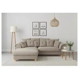 Ecksofa Home Affaire "Queenie" Sofas Gr. B/H/T: 276 cm x 92 cm x 190 cm, Struktur weich, Recamiere links, grau (taupe grey) Sitzkomfort, zeitloses Design, inkl. loser Rücken-und Zierkissen