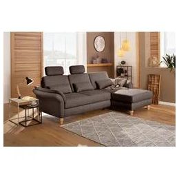 Ecksofa Home Affaire "Palace L-Form" Sofas Gr. B/H/T: 266 cm x 89 cm x 164 cm, Struktur, Recamiere rechts, mit Bettfunktion-mit Bettkasten, braun incl. Sitztiefenverstellung, wahlweise mit Bettfunktion und Stauraum