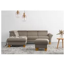 Ecksofa Home Affaire "Lindgren L-Form" Sofas Gr. B/H/T: 249 cm x 84 cm x 217 cm, Luxus-Microfaser Florence, Ottomane rechts, mit Bettfunktion mit einklappbaren Rollen-mit Stauraum-mit Kopfteilverstellung-ohne TV-Funktion motorisch ohne Stauraum-ohne Federkern, braun (savannah) wahlweise mit TV-Funktion, Stauraum und Kopfteilverstellung