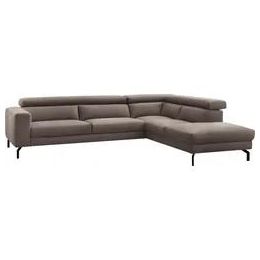 Ecksofa Places of Style "Olanta, L-Form" Sofas Gr. B/H/T: 305cm x 76cm x 233cm, Luxus-Microfaser Vintageoptik, Ottomane rechts, braun (schlamm) mit verstellbaren Kopfstützen