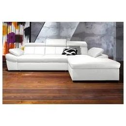 Ecksofa exxpo - SOFA FASHION "Salerno, klassisch modernes Funktionssofa, hoher Sitzkomfort, L-Form" Sofas Gr. B/H/T: 280 cm x 77 cm x 170 cm, Luxus-Kunstleder, Recamiere rechts, ohne Bettfunktion-ohne Bettkasten, weiß inkl. Kopf- und Armteilverstellung, wahlweise mit Bettfunktion