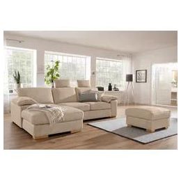 Ecksofa Home Affaire "Ventura L-Form" Sofas Gr. B/H/T: 277cm x 86cm x 172cm, Luxus-Microfaser, Recamiere links, mit Bettfunktion, beige wahlweise mit Bettfunktion und BettfunktionBettkasten