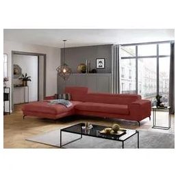 Ecksofa W.Schillig "piedroo" Sofas Gr. B/H/T: 343cm x 70cm x 193cm, Chenille-Flachgewebe R66, Longchair links, mit Kopfteilverstellung-mit motorischer Sitztiefenverstellung, rot (rot r66) Kopfteilverstellung, wahlweise mit Sitztiefenverstellung, Breite 343cm