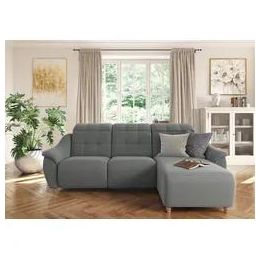 Ecksofa Home Affaire "Boston L-Form" Sofas Gr. B/T: 254cm x 170cm, Chenille, Recamiere rechts, mit Kopfteilverstellung-mit 1 motorischer Relaxfunktion im 2sitzigen Sofaelement, grau Kopfteilverstellung an jeder Sitzfläche, wahlweise Relaxfunktion