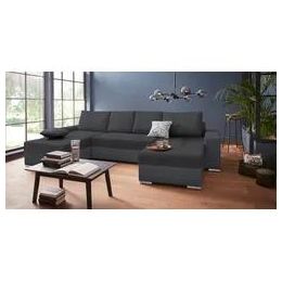 Wohnlandschaft Collection AB "Josy U-Form" Sofas Gr. B/H/T: 313cm x 84cm x 161cm, Kunstleder SOFTLUX-Struktur, Recamiere beidseitig montierbar, mit Bettfunktion und Bettkasten, schwarz (schwarz, anthrazit) inkl. Bettfunktion, Bettkasten und Zierkissen, mit 2 Recamieren