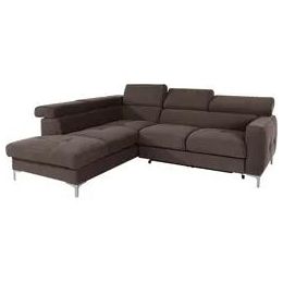 Ecksofa COTTA "Sammy L-Form" Sofas Gr. B/H/T: 242cm x 74cm x 207cm, Chenille, Ottomane links, mit Bettfunktion-mit Bettkasten-mit Kopfteilverstellung, braun (espresso) inklusive Kopfteilverstellung, wahlweise mit Bettfunktion