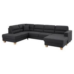 Wohnlandschaft Home Affaire "Navan, U-Form" Sofas Gr. B/H: 313cm x 85cm, Struktur, Recamiere rechts, ohne Kopfstützen-ohne Bettfunktion, grau (dunkelgrau) Wohnlandschaft Sofas wahlweise mit Bettfunktion und Kopfstütze