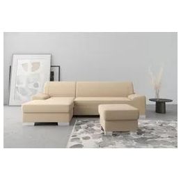 Ecksofa DOMO collection "Anzio L-Form" Sofas Gr. B/H/T: 271cm x 85cm x 160cm, Chenille-Struktur, Recamiere links, Mit Bettfunktion-Mit Federkern, braun (cappucino) wahlweise mit Bettfunktion und Federkern