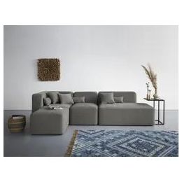 Ecksofa Andas "Sundstrup L-Form" Sofas Gr. B/H/T: 303 cm x 76,5 cm x 93 cm, Samtoptik, Recamiere rechts, grau (anthrazit) Modulserie, individuelle Zusammenstellung