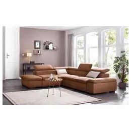 Ecksofa Home Affaire "Alberto L-Form" Sofas Gr. B/H/T: 272 cm x 73 cm x 226 cm, Luxus-Microfaser Lederoptik, Ottomane links, ohne Bettfunktion, braun mit Ottomane, inkl. Kopfteilverstellung, wahlweise Bettfunktion