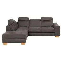 Ecksofa Home Affaire "Dundee L-Form" Sofas Gr. B/H/T: 263cm x 86cm x 219cm, Luxus-Microfaser in Lederoptik, Ottomane links, ohne Bettfunktion-ohne Stauraum-ohne Kopfteilverstellung, grau (anthrazit) wahlweise mit Kopfteilverstellung und zusätzlich Bettfunktion