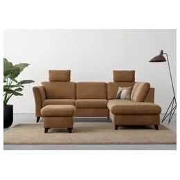 Ecksofa Home Affaire "Trelleborg L-Form" Sofas Gr. B/H/T: 252 cm x 86 cm x 213 cm, Breitcord, Ottomane rechts, ohne Bettfunktion-ohne Stauraum, braun (latte) wahlweise mit Bettfunktion und Bettkasten, inkl. Federkern-Polsterung