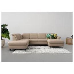 Sit & More Wohnlandschaft SIT&MORE "Maggiore U-Form" Sofas Gr. B/H/T: 312 cm x 88 cm x 224 cm, Soft clean, Ottomane links, ohne Kopfteilverstellung-ohne Bettfunktion-ohne Stauraum-Fussfarbe: Nickel satiniert, grau (taupe) wahlweise mit Kopfteilverstellung, Bettfunktion und Stauraum