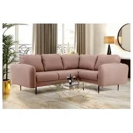 Ecksofa LEONIQUE "Skidi L-Form" Sofas Gr. B/H/T: 228cm x 81cm x 166cm, Struktur fein, langer Schenkel links, rosa (rosé) mit losen Rückenkissen und Keder oben auf der Armlehne