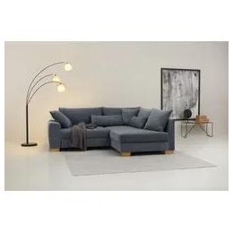 Ecksofa Home Affaire "Helena II, L-Form" Sofas Gr. B/H/T: 227 cm x 77 cm x 190 cm, Aqua Clean Pascha, Ottomane rechts, ohne Bettfunktion, blau (blaugrau) Mit Federkern, wahlweise mit Bett und Taschenfederkern