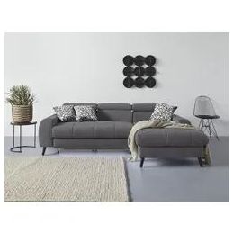 Ecksofa COTTA "Mia L-Form" Sofas Gr. B/H/T: 236cm x 74cm x 164cm, Microfaser, Recamiere rechts, Ohne Bettfunktion-ohne Bettkasten-ohne RGB-LED-Beleuchtung-ohne Wireless Charger, grau 3-tlg.-Kissen-Set, Recamiere, wahlweise mit oder ohne RGB-Beleuchtung