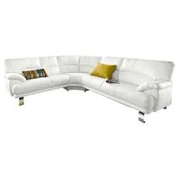 Ecksofa Trendmanufaktur "Cecilia in italienischem Design, modern und komfortabel, L-Form" Sofas Gr. B/H/T: 280cm x 87cm x 240cm, NaturLEDER, langer Schenkel rechts, ohne Funktion, weiß (altweiß) bequeme Armlehnen, mit langem Schenkel