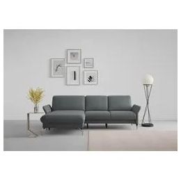 Sit & More Ecksofa SIT & MORE "Fashion L-Form" Sofas Gr. B/H/T: 253cm x 84cm x 165cm, Luxus-Microfaser ALTARA NUBUCK, Recamiere links, mit Kopfteilverstellung-mit Vorziehsitz, motorisch-mit Metallfuesse Nickel satiniert, grau (dunkelgrau) wahlweise mit Kopfteilverstellung, Vorziehsitz, motorisch, Nickelfüße