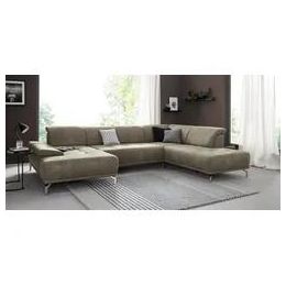 Wohnlandschaft Places of Style "Caluna U-Form" Sofas Gr. B/H/T: 332cm x 81cm x 234cm, Luxus-Microfaser Vintageoptik, Recamiere links, grau (taupe) mit Sitztiefen- und Kopfteilverstellung