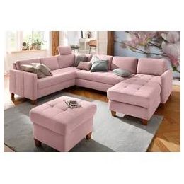 Wohnlandschaft Home Affaire "Earl U-Form" Sofas Gr. B/H/T: 292cm x 80cm x 204cm, Struktur fein, Recamiere rechts, ohne Bettfunktion, rosa (flamingo) wahlweise auch mit Bettfunktion oder Bettkasten