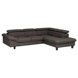 Ecksofa Home Affaire "Pilot L-Form" Sofas Gr. B/H/T: 266cm x 73cm x 108cm, NaturLEDER, Ottomane rechts, mit Kopfteilverstellung-ohne Bettfunktion-ohne Bettkasten, braun (cacao)