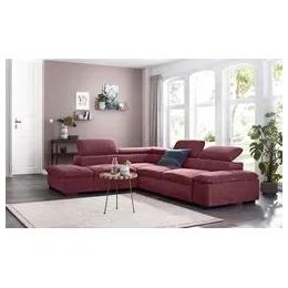 Ecksofa Home Affaire "Alberto L-Form" Sofas Gr. B/H/T: 272cm x 73cm x 226cm, Luxus-Microfaser weich, Ottomane links, ohne Bettfunktion, lila (chianti) mit Kopfteilverstellung, wahlweise Bettfunktion