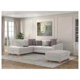 Sit & More Ecksofa SIT & MORE "Dundee L-Form" Sofas Gr. B/H/T: 263cm x 86cm x 219cm, Struktur weich, Ottomane links, mit Kopfteilverstellung-mit Bettfunktion-mit Stauraum, silberfarben (silber) mit Federkern und Massivholzfüßen, wahlweise Kopfteilverstellung