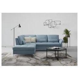 Ecksofa Inosign "Palm Beach L-Form" Sofas Gr. B/H/T: 259cm x 89cm x 224cm, Olympia EASY CLEAN, Ottomane links, mit Sitztiefenverstellung-ohne Bettfunktiom-ohne Stauraum-ohne Armteilverstellung, blau (hellblau) Federkern, mit Sitztiefenverstellung, wahlweise Bettfunktion