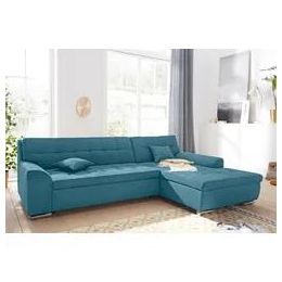 Ecksofa DOMO collection "Aversa L-Form" Sofas Gr. B/H/T: 267cm x 83cm x 178cm, Luxus-Microfaser, Recamiere rechts, mit Bettfunktion, blau (türkis) wahlweise mit Bettfunktion