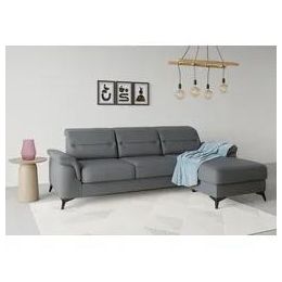 Sit & More Ecksofa SIT & MORE "Sinatra L-Form" Sofas Gr. B/H/T: 258cm x 85cm x 170cm, Struktur weich, Recamiere rechts, Mit Kopfteilverstellung-Mit Armteilfunktion-Ohne Bettfunktion-Ohne Bettkasten, grau (dunkelgrau) mit Recamiere, optional Kopfteilverstellung und Armteilfunktion