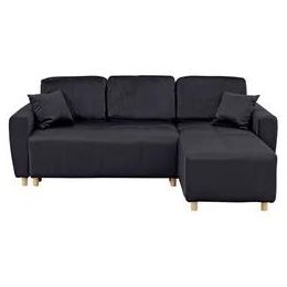 Ecksofa Home Affaire "Scania L-Form" Sofas Gr. B/H/T: 220 cm x 86 cm x 160 cm, Samtoptik, Recamiere rechts, ohne Bettfunktion-ohne Bettkasten, grau (anthrazit) wahlweise mit Bettfunktion und Bettkasten