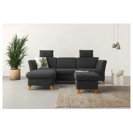 Ecksofa Home Affaire "Trelleborg L-Form" Sofas Gr. B/H/T: 249cm x 86cm x 162cm, Struktur, Recamiere links, mit Bettfunktion-mit Bettkasten, grau (anthrazit) Federkern-Polsterung, wahlweise mit Bettfunktion und Bettkasten