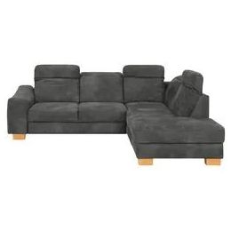 Ecksofa Home Affaire "Dundee L-Form", grau (anthrazit), B:263cm H:86cm T:219cm, Luxus-Microfaser Florence (100% Polyester), Sofas, wahlweise mit Kopfteilverstellung und zusätzlich mit Bettfunktion