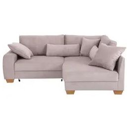 Ecksofa Home Affaire "Helena II, L-Form" Sofas Gr. B/H/T: 227 cm x 77 cm x 190 cm, Luxus-Microfaser weich, Ottomane rechts, mit Bettfunktion, rosa (flamingo) Mit Federkern, wahlweise mit Bett und Taschenfederkern