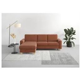 Ecksofa Home Affaire "Summer L-Form" Sofas Gr. B/H/T: 249 cm x 91 cm x 164 cm, Feincord, Recamiere links, mit Bettfunktion-mit Bettkasten-mit Federkern, rosegold (kupfer) mit Recamiere, oder ohne Bettfunktion und Bettkasten, Cord-Bezug