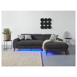 Ecksofa COTTA "Mia L-Form" Sofas Gr. B/H/T: 236cm x 74cm x 164cm, Microfaser, Recamiere rechts, Ohne Bettfunktion-ohne Bettkasten-mit RGB-LED-Beleuchtung-ohne Wireless Charger, braun (mud) 3-tlg.-Kissen-Set, Recamiere, wahlweise mit oder ohne RGB-Beleuchtung