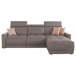 Ecksofa DOMO collection "Ava L-Form" Sofas Gr. B/H/T: 262cm x 84cm x 167cm, Kunstleder SOFTLUX, Recamiere rechts, mit Kopfteilverstellung, braun (schlamm) mit Recamiere, Federkern wahlweise Kopfteilverstellungen