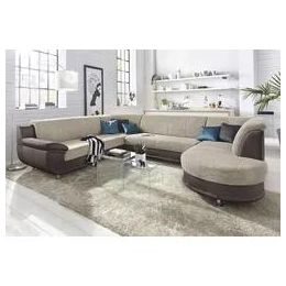 Wohnlandschaft Trendmanufaktur "Rondo 3, U-Form" Sofas Gr. B/H/T: 320cm x 85cm x 94cm, Kunstleder SOFTLUX-Struktur, Ottomane rechts, ohne Federkern, mit Bettfunktion, braun (braun, sand, beige) mit Federkern, wahlweise Bettfunktion