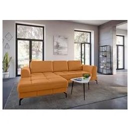 Sit & More Ecksofa SIT&MORE "Bendigo L-Form" Sofas Gr. B/H/T: 284 cm x 87 cm x 175 cm, NaturLEDER, mega-Recamiere links, mit schwarzem Nickelfuß, gelb (curry) inklusive Sitztiefenverstellung, Bodenfreiheit 15 cm, 2 Fußfarben