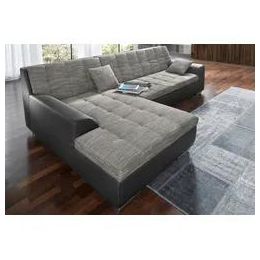 Ecksofa DOMO collection "Treviso viele Bezüge, auch in Cord, L-Form, B/T/H: 267/80/83 cm" Sofas Gr. B/H/T: 267cm x 83cm x 178cm, Kunstleder SOFTLUX-Struktur, Recamiere links, mit Bettfunktion, schwarz (schwarz/pepper) wahlweise mit Bettfunktion, incl. Zierkissen, hochwertige Steppung