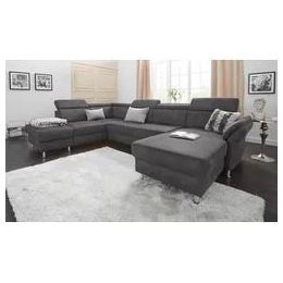 Sit & More Wohnlandschaft SIT & MORE "Avignon U-Form" Sofas Gr. B/H/T: 331cm x 97cm x 228cm, Luxus-Microfaser, Recamiere rechts, mit Kopfteilverstellung, grau (anthrazit) wahlweise mit Bettfunktion und Stauraum, inklusive Kopfteilverstellung