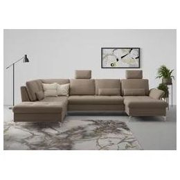 Wohnlandschaft Inosign "Palm Beach U-Form" Sofas Gr. B/H/T: 347 cm x 89 cm x 224 cm, Olympia EASY CLEAN, mega-Recamiere rechts, mit Sitztiefenverstellung-ohne Bettfunktiom-ohne Stauraum-ohne Armteilverstellung, grau (taupe) Federkern, mit Sitztiefenverstellung, wahlweise Bettfunktion