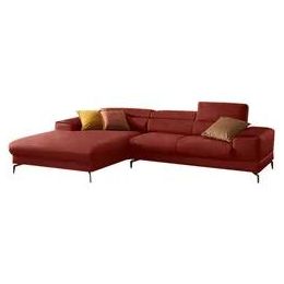 Ecksofa W.Schillig "piedroo" Sofas Gr. B/H/T: 303cm x 70cm x 193cm, Stoff S37, Longchair links, mit Kopfteilverstellung-ohne Sitztiefenverstellung, rot (marsala s37) Ecksofa Kopfteilverstellung, wahlweise mit Sitztiefenverstellung, Breite 303cm