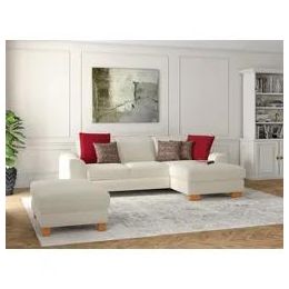 Sit & More Ecksofa SIT & MORE "Dundee L-Form" Sofas Gr. B/H/T: 264cm x 86cm x 175cm, Struktur weich, Recamiere rechts, ohne Kopfteilverstellung-ohne Bettfunktion-ohne Bettkasten, beige (creme) mit Federkern und Massivholzfüßen, wahlweise Kopfteilverstellung