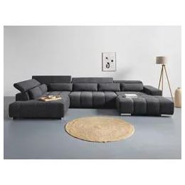 Wohnlandschaft COTTA "Orion U-Form" Sofas Gr. B/H/T: 409 cm x 73 cm x 225 cm, Luxus-Microfaser, Ottomane links-Recamiere rechts, schwarz (black) inkl. Kopfteilverstellung und Zierkissen