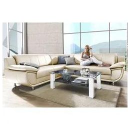 Ecksofa Trendmanufaktur "Rondo wahlweise mit Schlaffunktion, 267x247 cm (BxT), breite Armlehnen" Sofas Gr. B/H/T: 267cm x 85cm x 247cm, NaturLEDER, langer Schenkel rechts, Mit Federkern, mit Bettfunktion, beige L-Form, wahlweise mit Federkern bestellbar, Füße chromfarben