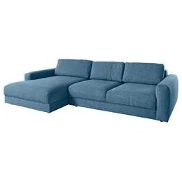 Ecksofa Places of Style "Bloomfield, L-Form" Sofas Gr. B/H/T: 303cm x 84cm x 176cm, Struktur grob, mega-Recamiere links, XXL ohne Sitztiefenverstellung, blau (tepestry) extra tiefe Sitzfläche, wahlweise mit Sitztiefenverstellung